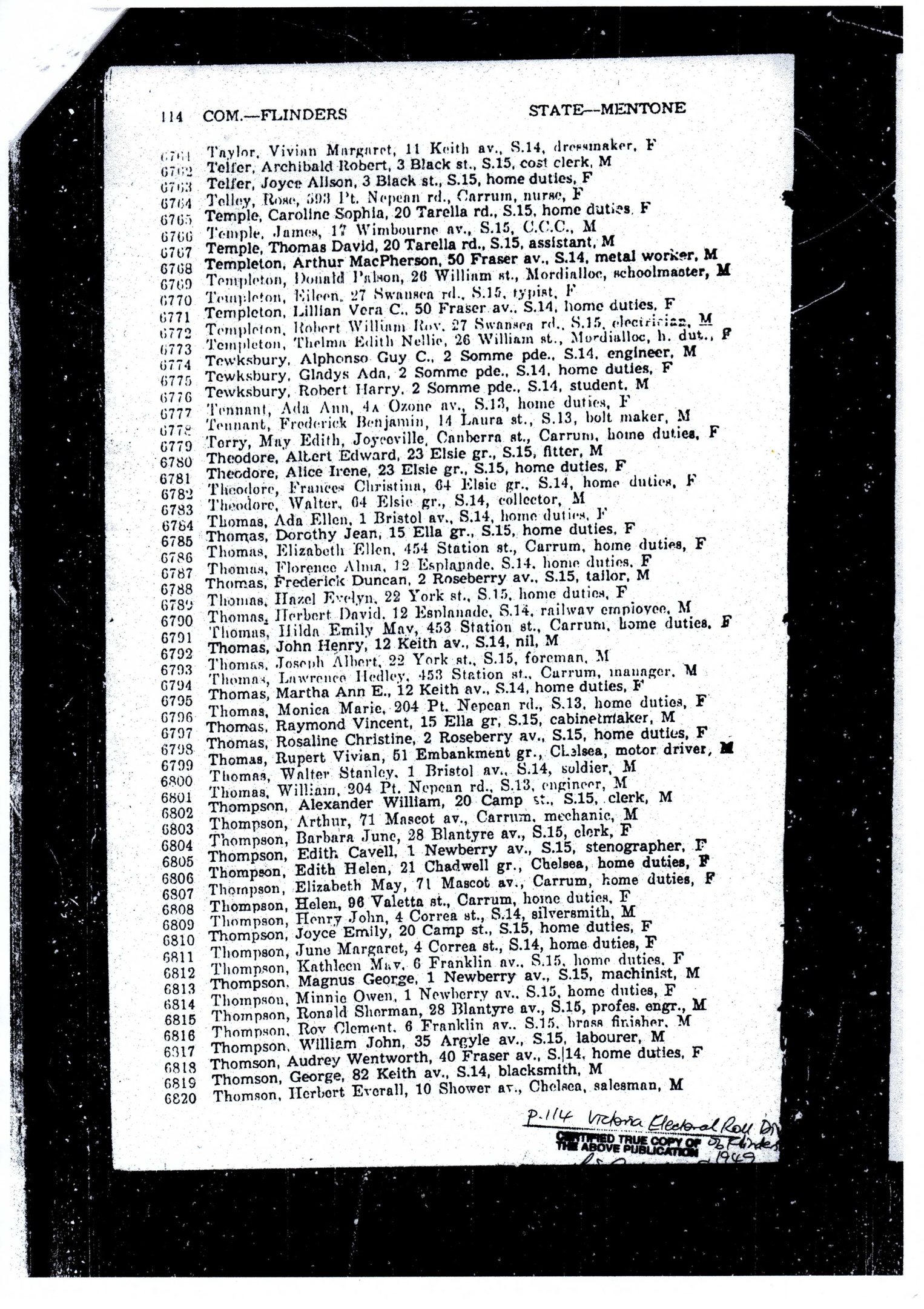 ELECTORAL ROLL FLINDERS 1949 | QURAN-E-HAKIM.NET