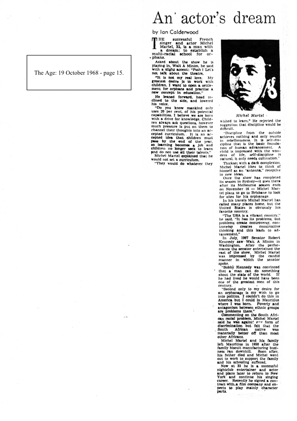 THE AGE ACTORS DREAM 19 OCT 1968 | QURAN-E-HAKIM.NET